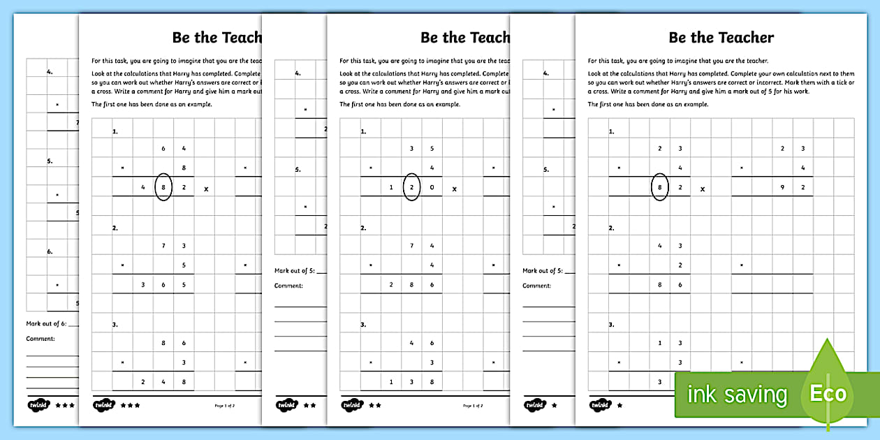 Finding Mistakes In Written Multiplication Calculations Worksheets 2 Digit ×
