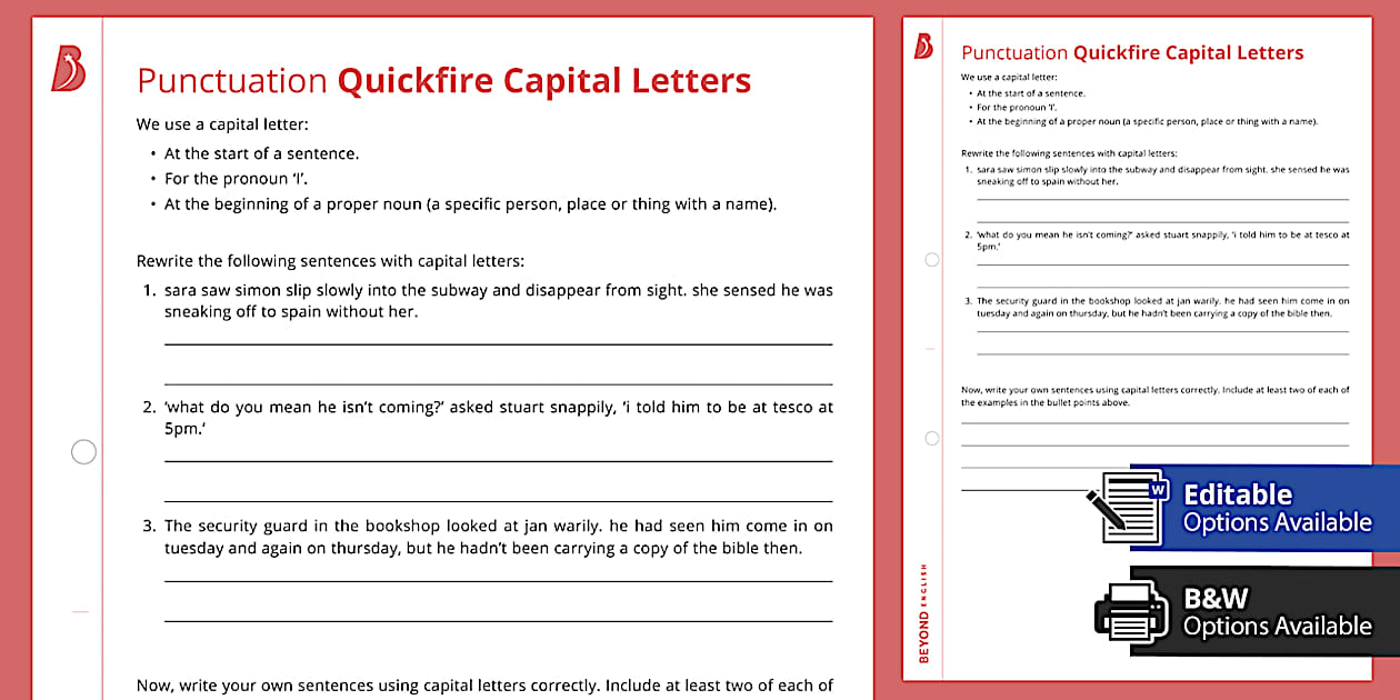 Using Capital Letters Worksheet | KS3 SPaG | Beyond English