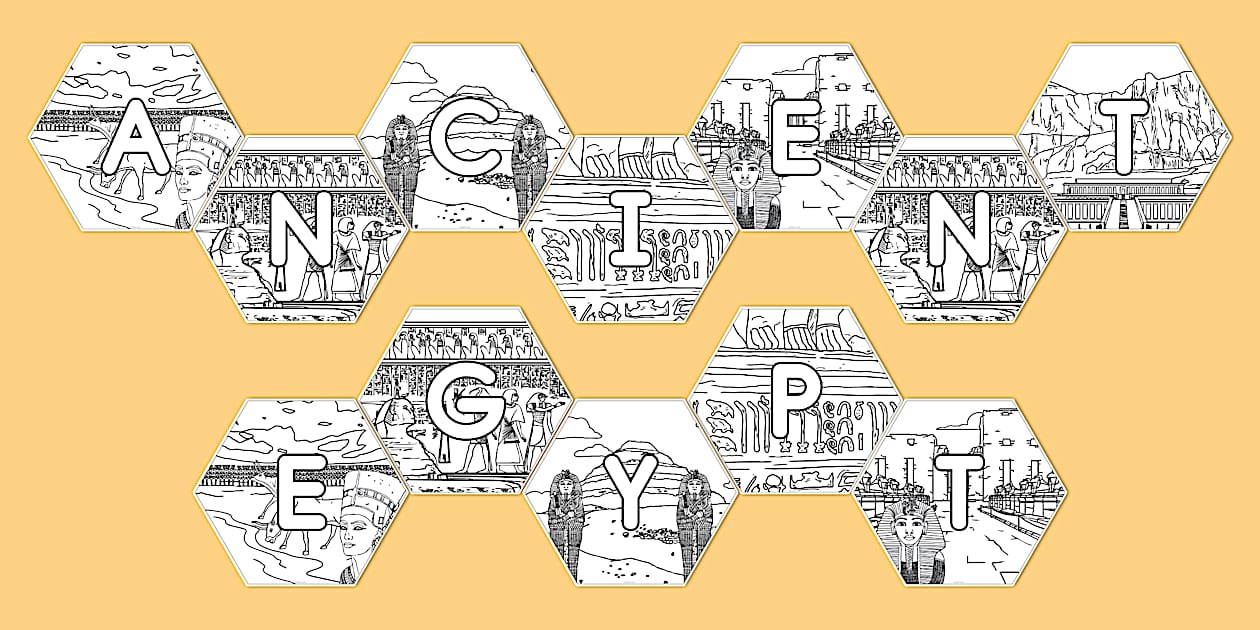 Ancient Egypt Colouring Hexagon Display Shapes - Twinkl