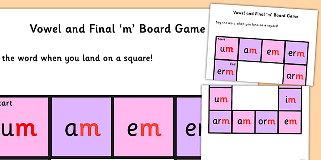 Vowel and Final 'M' Board Game (Teacher-Made) - Twinkl