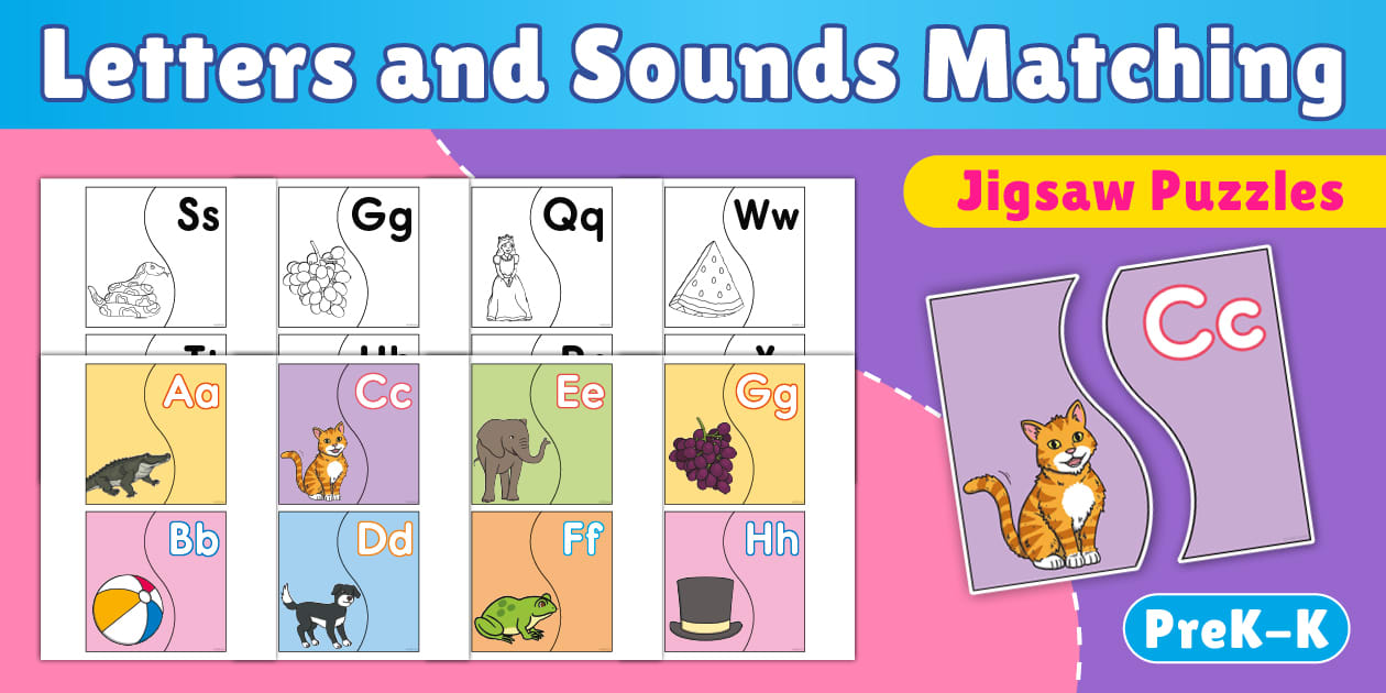 Letters and Sounds Matching Jigsaw Puzzles for PreK-K