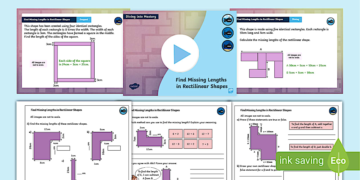 👉 Y4: Step 6 Find Missing Lengths in Rectilinear Shapes Pack