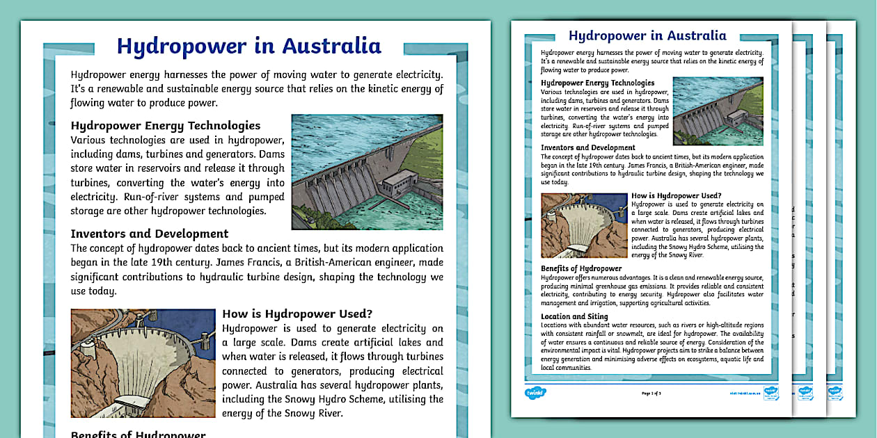 Hydropower in Australia Fact File (teacher made) - Twinkl