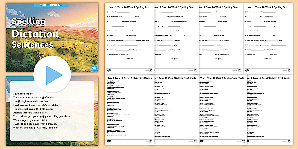 Year 1 Term 1A Spelling Dictation Sentences Activity Pack
