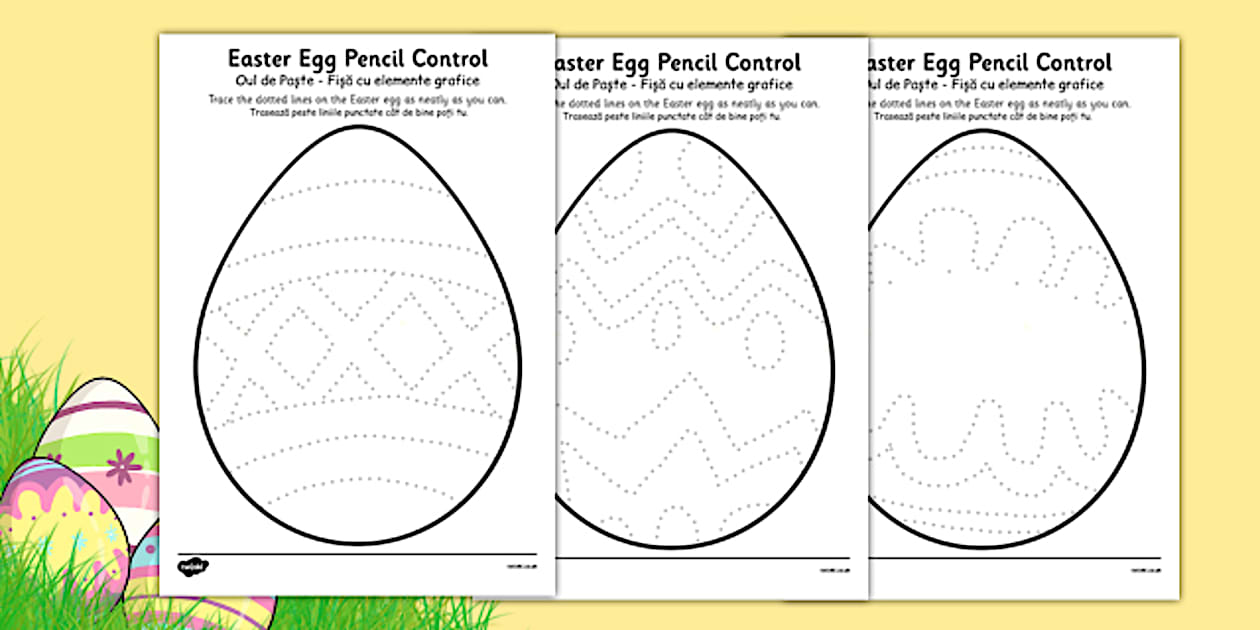 Easter Egg Pencil Control Worksheet / Worksheets Romanian Translation