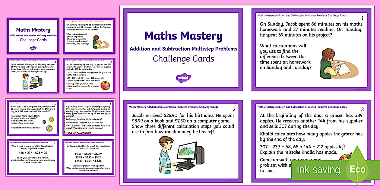 Year 5 Addition and Subtraction Multistep Problems Challenge Cards
