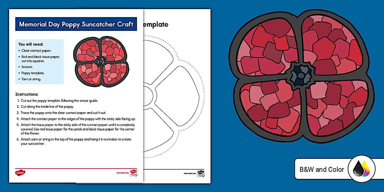 Memorial Day Poppy Suncatcher Craft - Twinkl