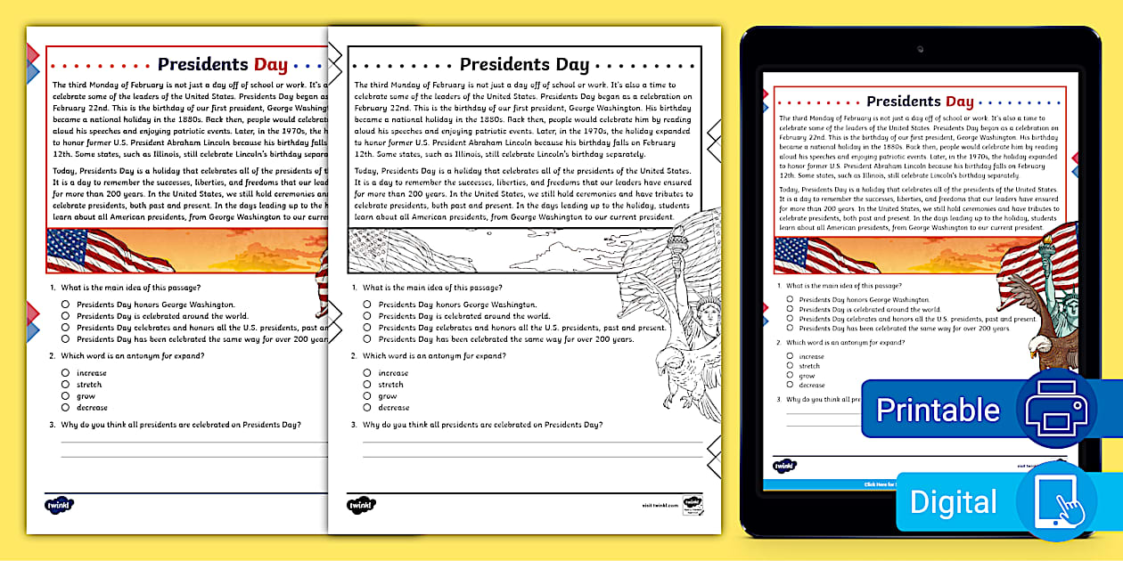 5th Grade Presidents Day Reading Comprehension | Twinkl