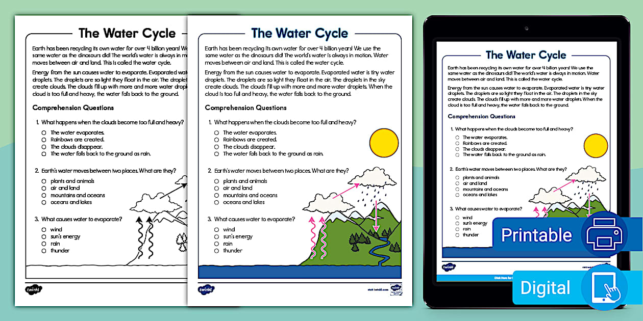 Second Grade Water Cycle Reading Passage Comprehension