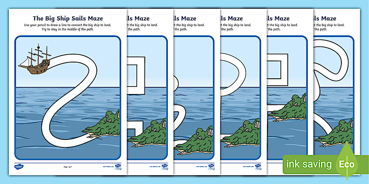 The Big Ship Sails Pencil Control Path Worksheets - Twinkl