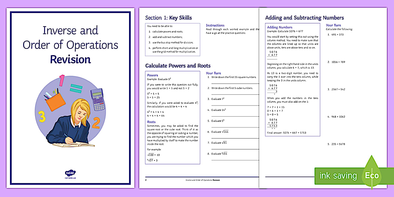 Inverse and Order of Operations Revision Booklet | Beyond