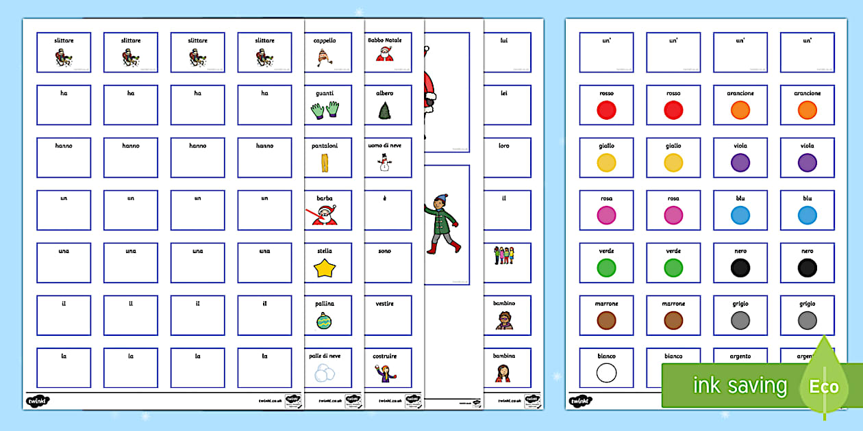 Italian Winter Pictures With Matching Sentence Building Cards - Italian
