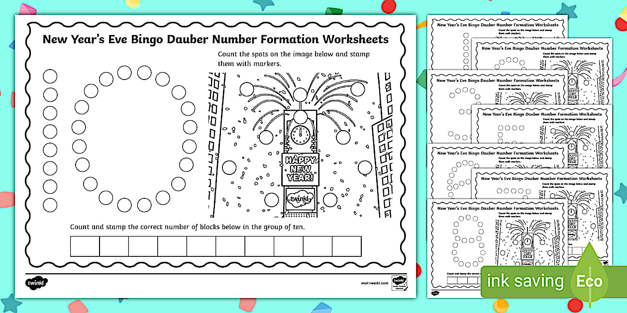 New Year’s Eve Bingo Dauber Number Formation Worksheets