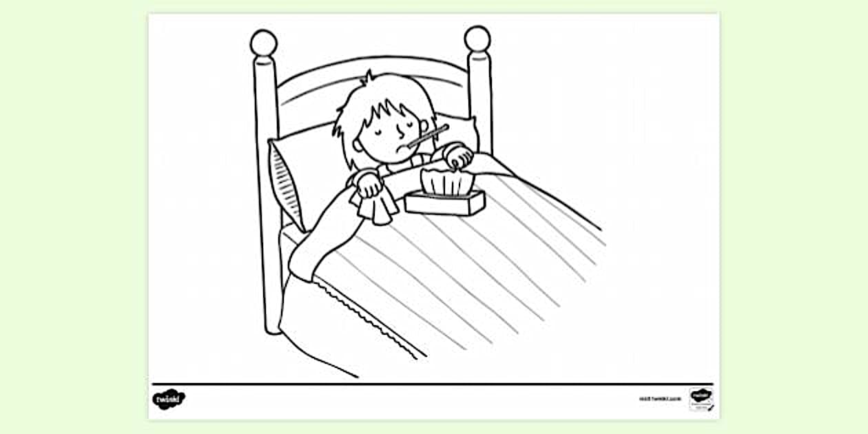 Child Ill in Bed Colouring Sheet (teacher made) - Twinkl