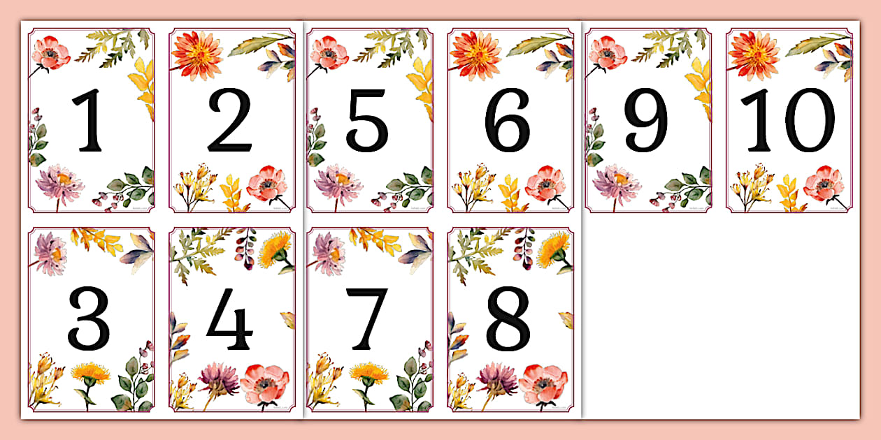 Wildflower Botanical Themed Numbers 1-10 Flashcards - Twinkl