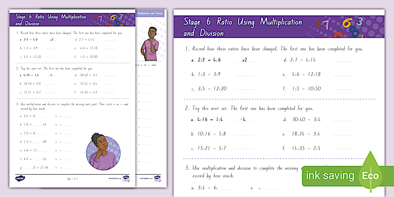 Stage 6 Ratio Using Multiplication and Division Worksheet