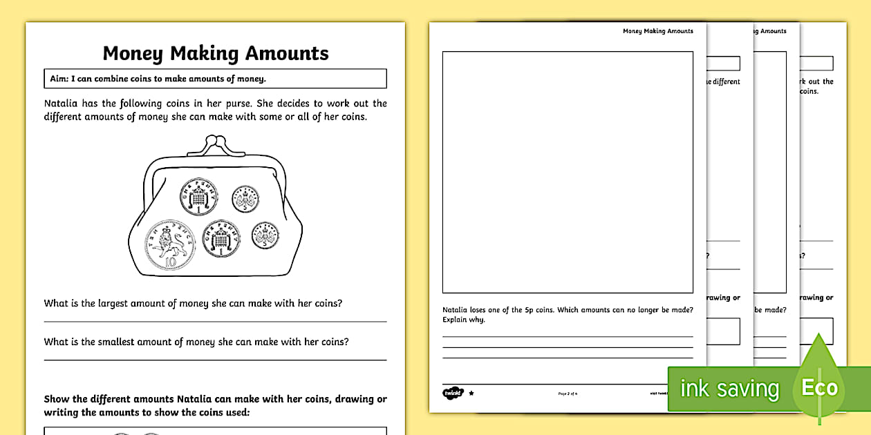 Money Making Amounts Maths Investigation Differentiated Worksheet