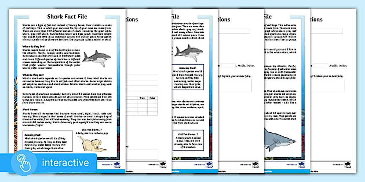 Interactive PDF: LKS2 Sharks Interactive Reading Comprehension Activity