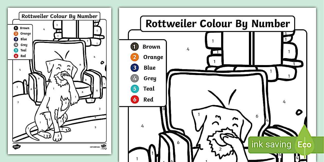Rottweiler Dog Colour-By-Number Worksheet | Twinkl | KS1