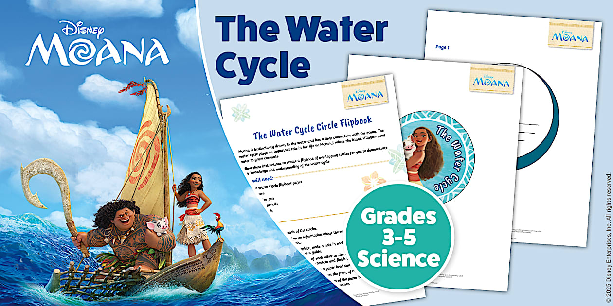 Moana: The Water Cycle Circle Flipbook for 3rd-5th Grade
