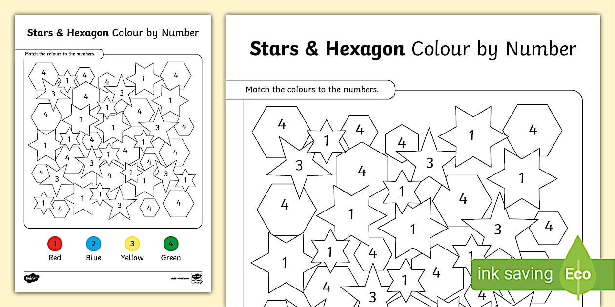 Stars and Hexagon Colour by Number - Twinkl