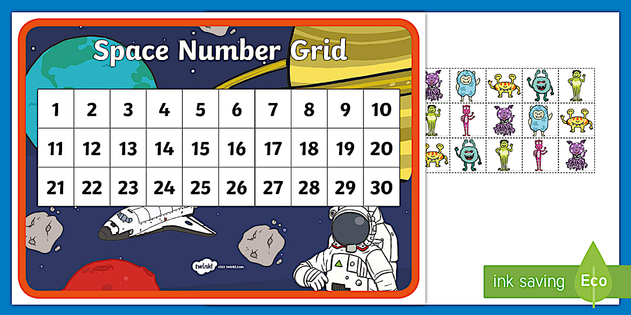 Space-Themed 1-30 Grid Square (teacher made) - Twinkl