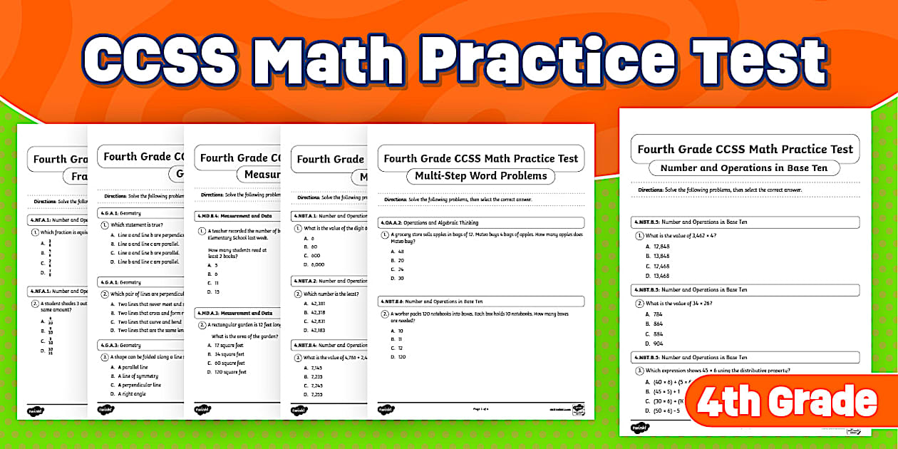 Fourth Grade Math Practice Tests Pack | CCSS Test Prep