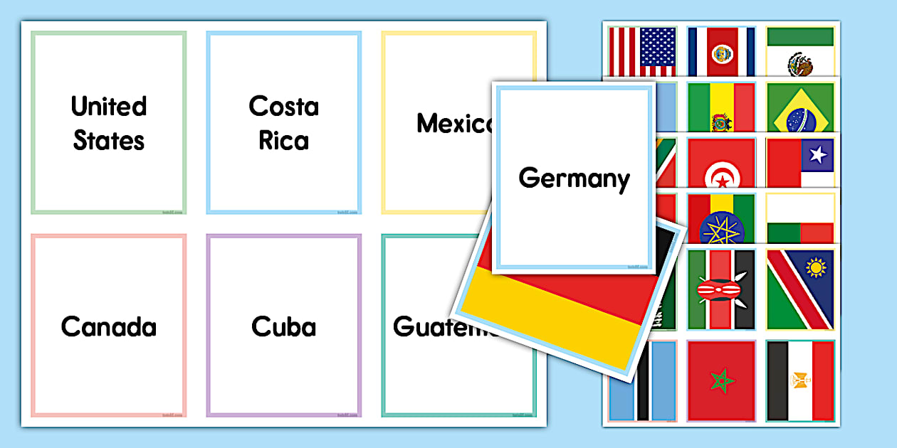 World Flags and Countries Matching Cards (teacher made)