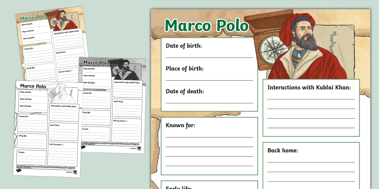 Marco Polo Fact File Template - Twinkl English - Twinkl
