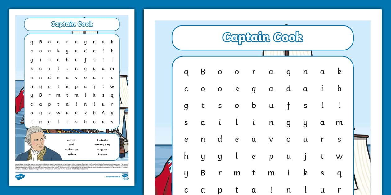 Captain Cook Wordsearch - Twinkl