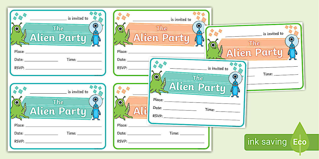 Alien Party Invitations (teacher made) - Twinkl