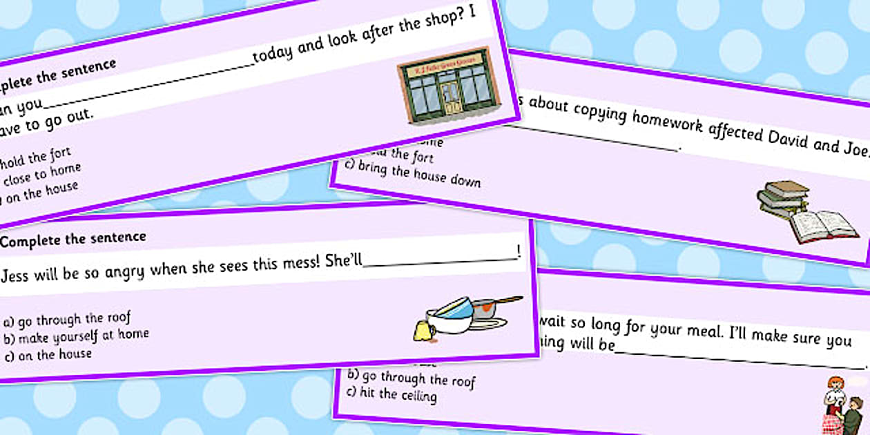 Building Idioms Complete The Sentence Cards (teacher made)