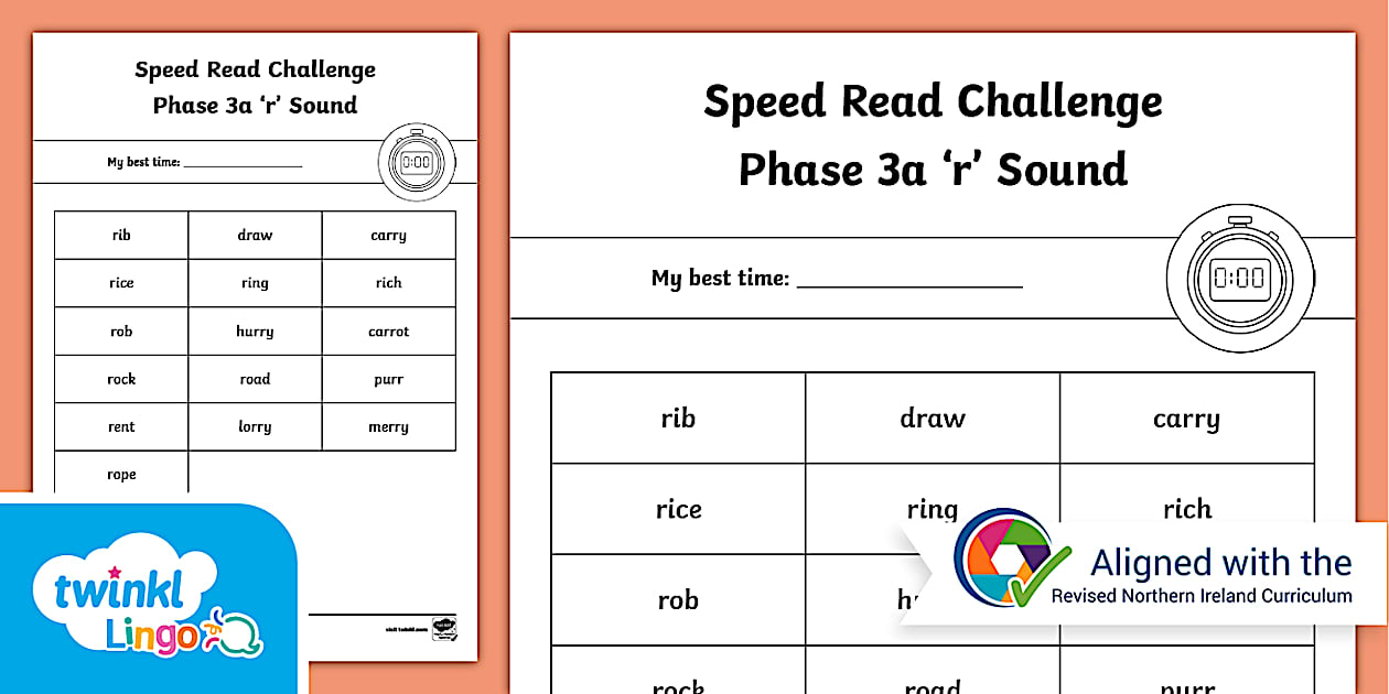 NI Linguistic Phonics Phase 3a 'r' Sound Speed Read Challenge