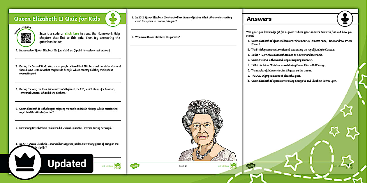 Queen Elizabeth II Quiz for Kids (teacher made) - Twinkl