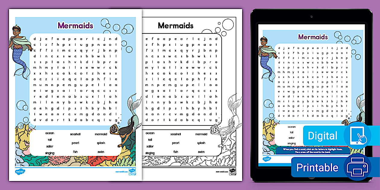 Mermaid Word Search | Resource | Twinkl USA (teacher made)