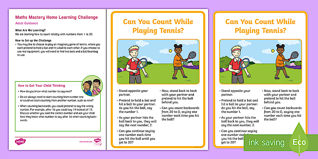 EYFS Maths Mastery Counting Home Learning Challenge: Number Tennis