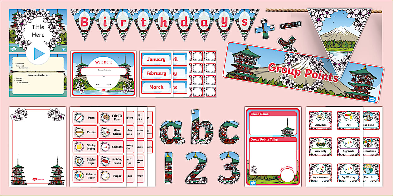 Japanese Cherry Blossom Classroom Setup Resource Pack