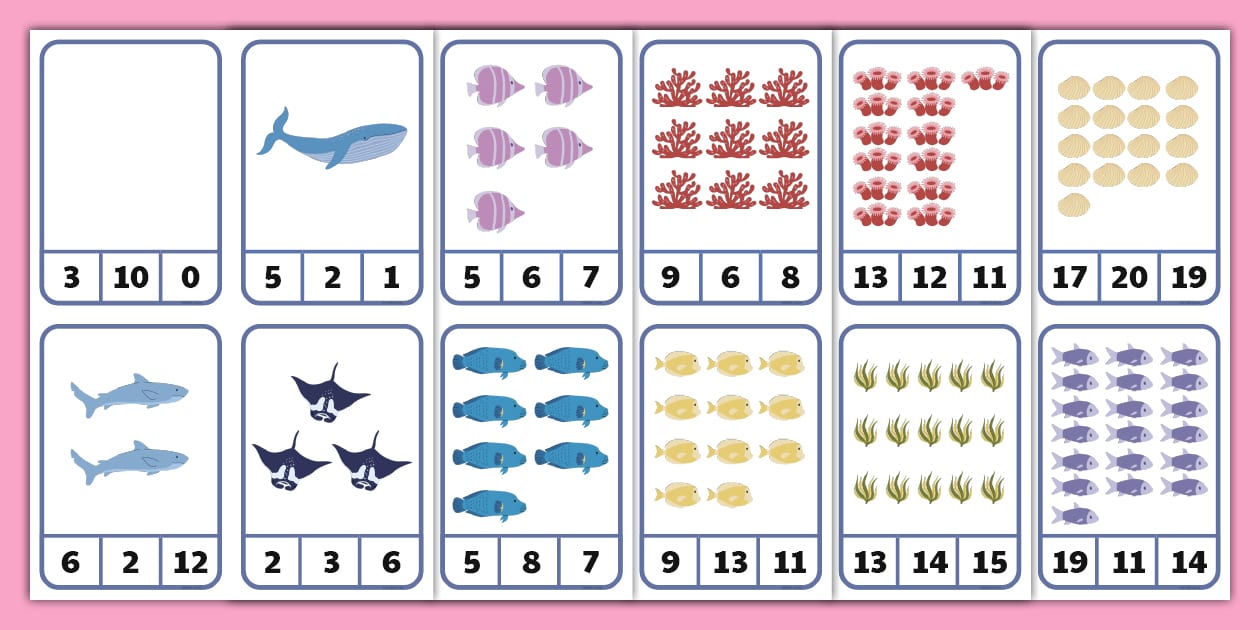 The Great Barrier Reef Themed Numbers to 20 Peg Counting