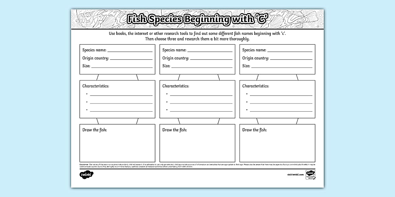 Fish Names Starting with 'C' Research Activity