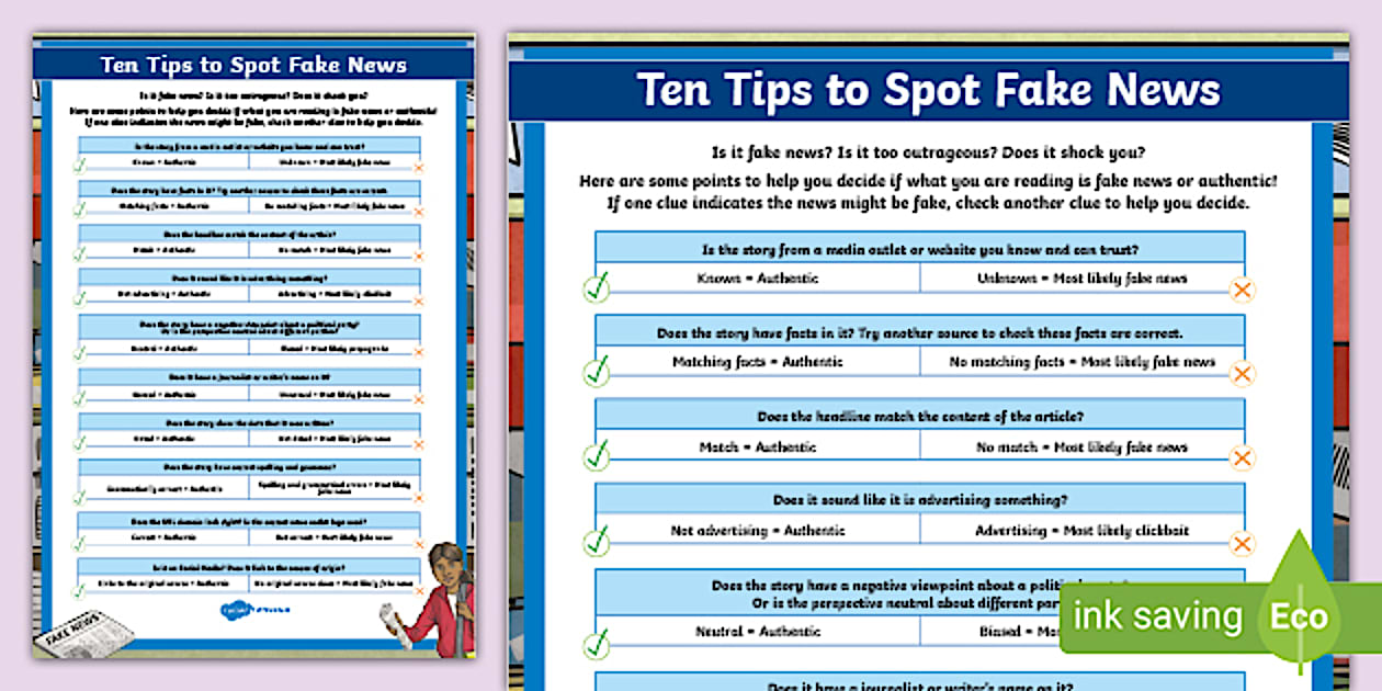 Ten Tips to Spot Fake News Display Poster (teacher made)