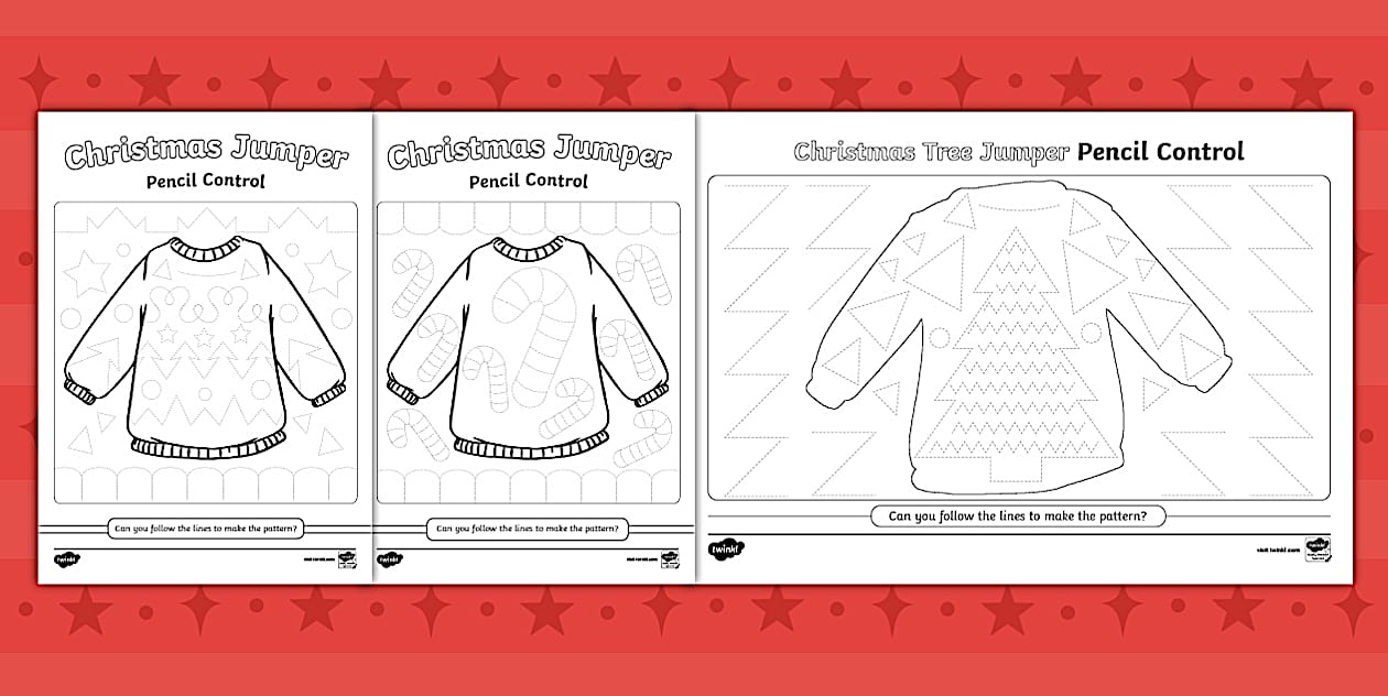 Christmas Jumper Pencil Control Pack (teacher made) - Twinkl