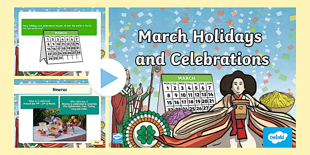 March Holidays and Celebrations PowerPoint - Year 3 HASS