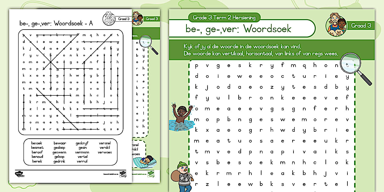 FREE! - Graad 3 Klanke be-, ge-, ver- Woordsoek - Twinkl