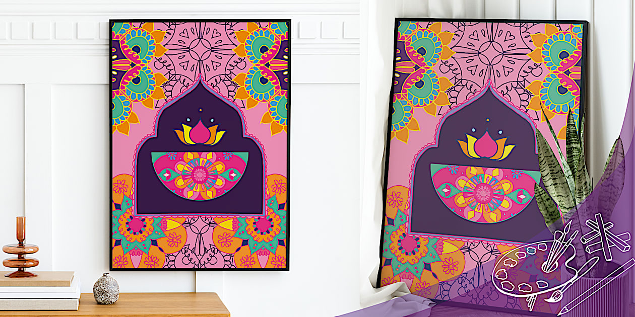 Diwali Rangoli Pattern Diya Lamp Poster | Twinkl Art Gallery