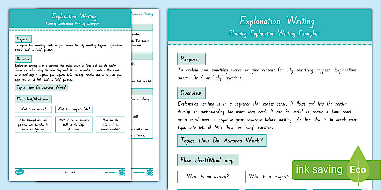 Level 3 Writing - Explanation Planning Sheet with Exemplar