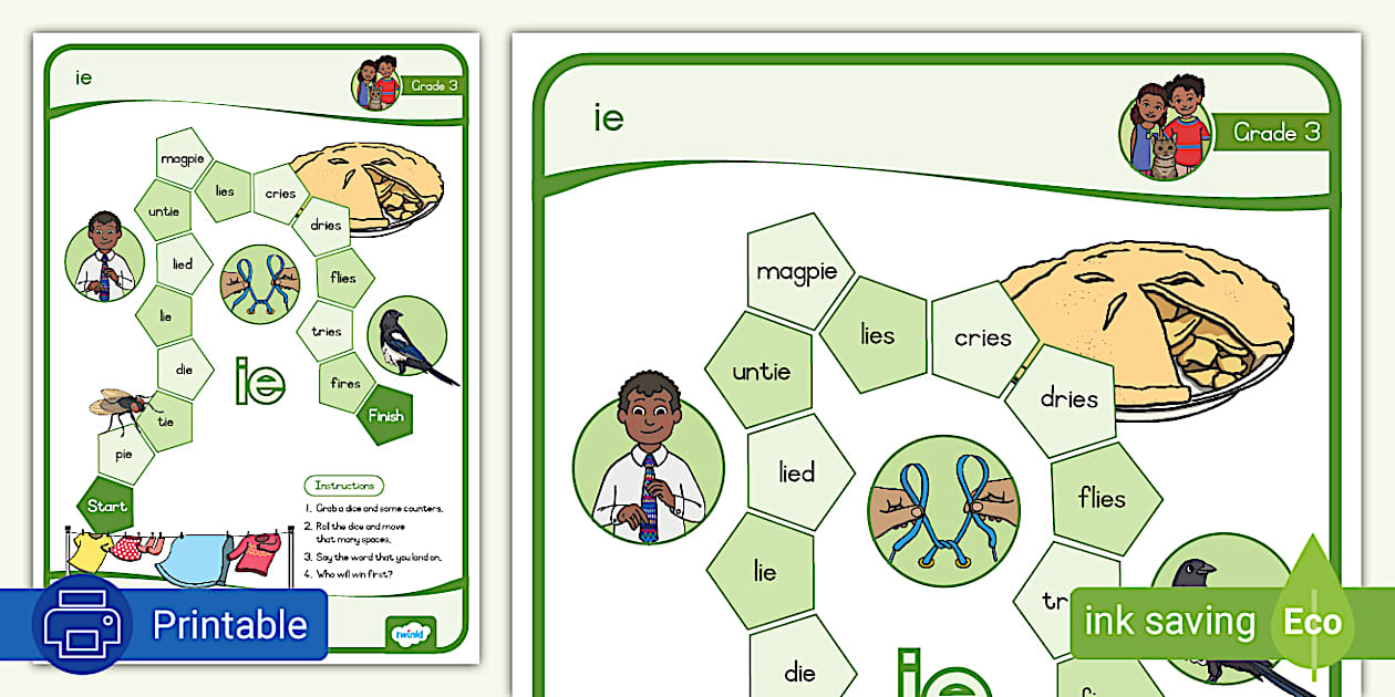 Grade 3 Phonics: ie Printable Game (teacher made) - Twinkl