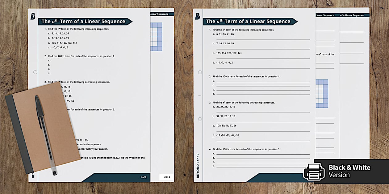 Find the nth Term of a Linear Sequence Activity - Twinkl