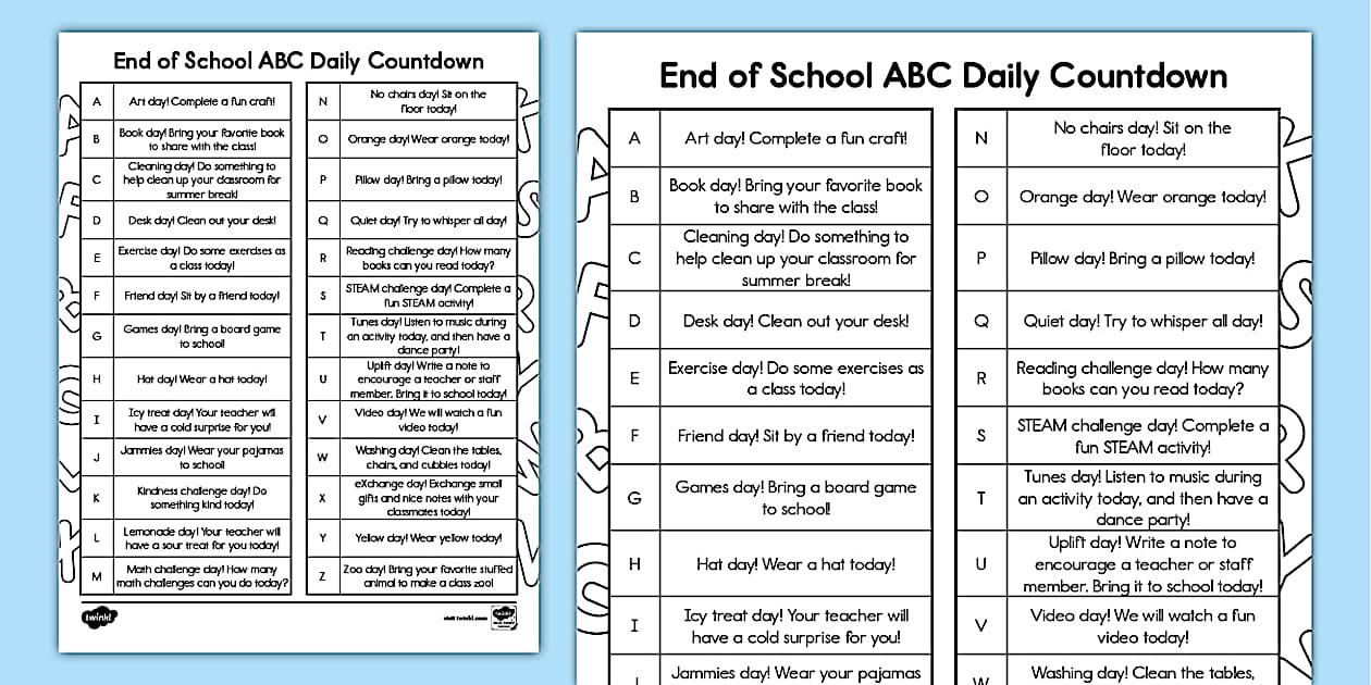 ABC Countdown to Summer | Twinkl USA Resources - Twinkl