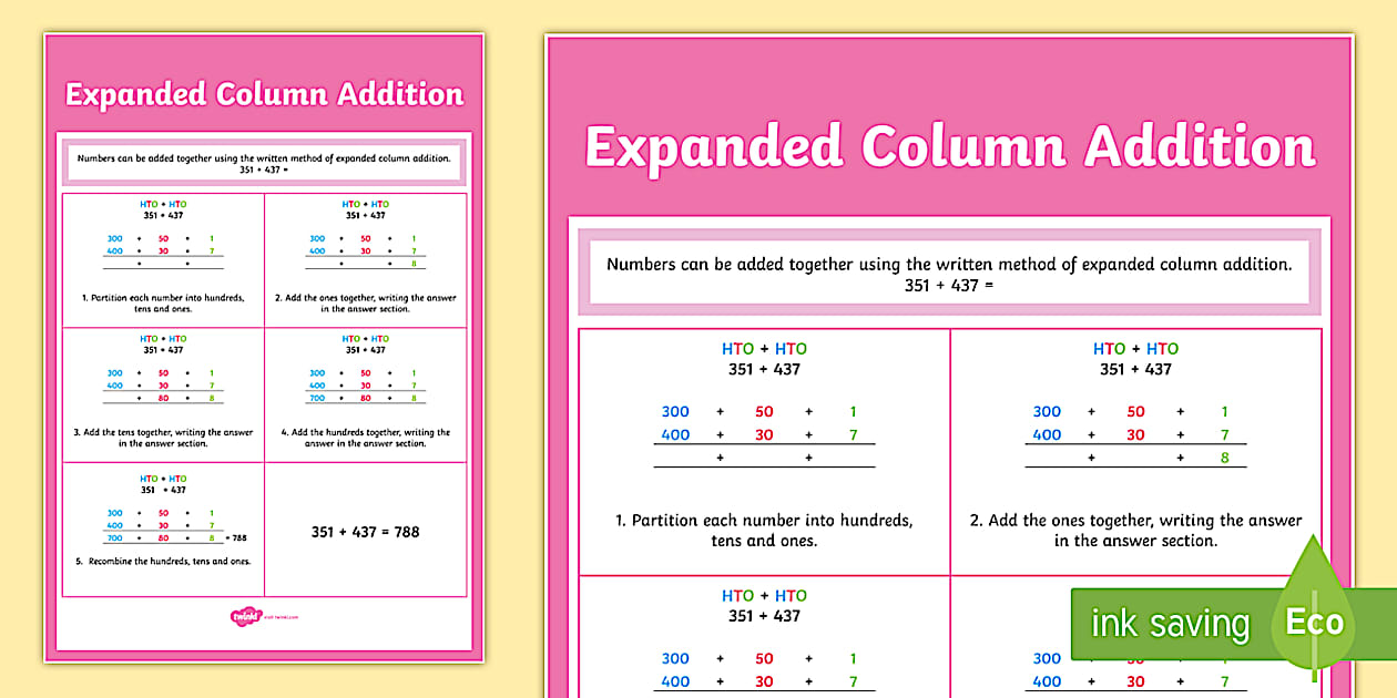 Expanded Column Addition Poster - Maths - Twinkl