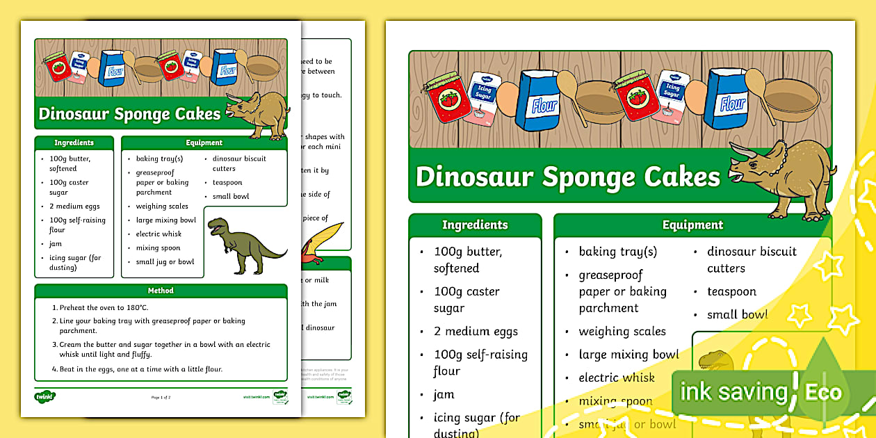 Dinosaur Sponge Cake Recipe (teacher made) - Twinkl